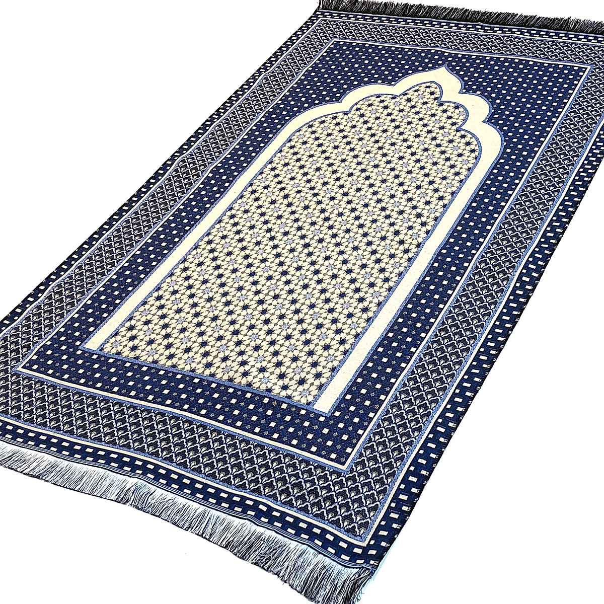 Modefa Turkish Islamic Prayer Mat Janamaz Sajjadah | Thin Woven Cotton Praying Rug Ramadan Eid Gift | Traditional Muslim Sejada for Men Women - Hira Diamond (Royal Blue)
