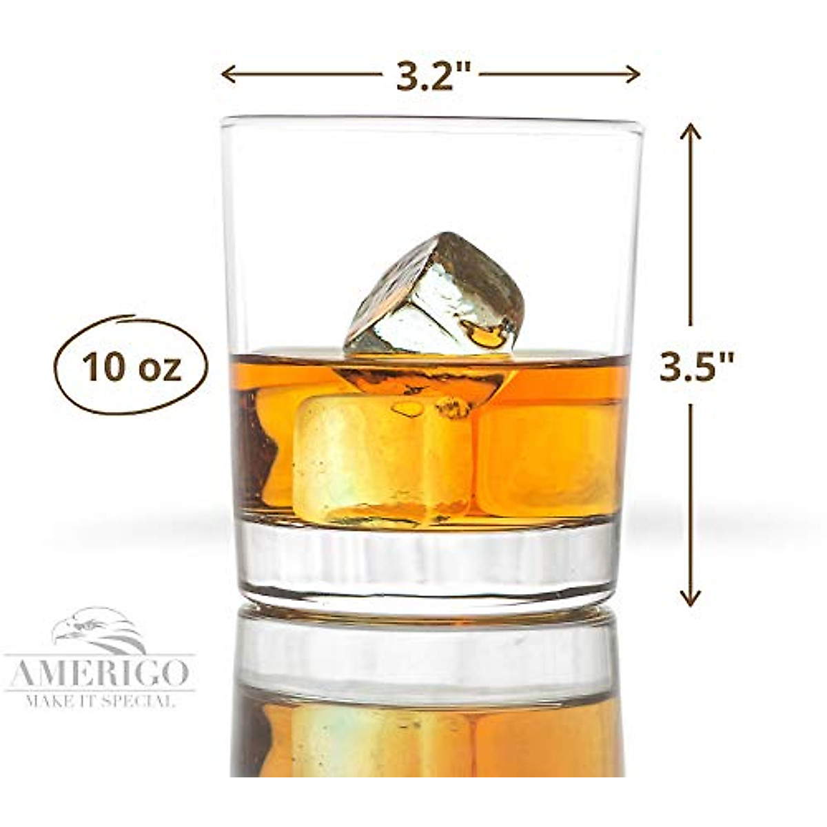 Amerigo Crystal Whiskey Glass Set of 4 in Luxury Gift Box - Heavy Base Old Fashioned Whiskey Glasses 12oz for Scotch - Whisky Gift for Men - Bourbon Glass Tumblers - Fathers Day Gift - Home Bar Set