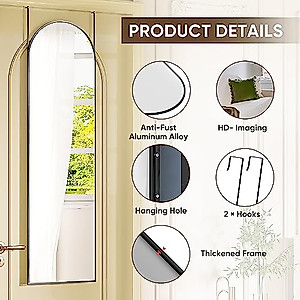 Antok Over The Door Mirror Full Length, 50"x16" Arched Top, Black, Modern Style, Space Theme, Explosion Proof, Tempered Glass, Wall & Door Hanging, Bedroom, Bathroom, Living Room