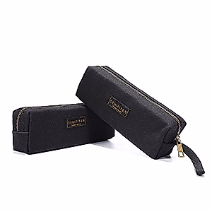 2 Pack Pen Pencil Case With Zipper, Heavy Duty Waxed Canvas Pencil Pouch Student Stationery Bag (Black)