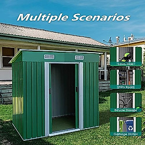 Clevich 6 ×3.5 FT Outdoor Storage Shed, Metal Garden Tool Shed, Outside Sheds w/Sliding Door & Vents, Waterproof Storage Cabinet, Backyard Patio Lawn, for Bike, Pet Room, Utility Room(Dark Green)