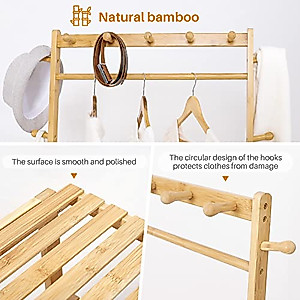 Homde Bamboo Clothing Rack with 3 Storage Box, Garment Rack Clothes Racks for Hanging Clothes, Standing Wardrobe Storage Rack with 2 Organizer Shelves, Portable, Natural