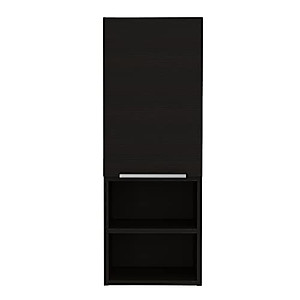 Tuhome Mila Wall-Mounted Bathroom Medicine Cabinet with Open & Closed Storage, Black Wenge