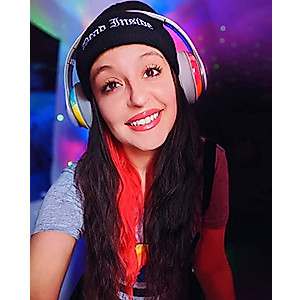 Vizliter Bluetooth Headphones, TWS Deep Bass Wireless Headphones 5.0 with Built-in Mic Soft Earmuffs LED Lights, Smart Phones, PC, TV, Travel, Gym Workout, Gaming, Noise Cancelling (Prismatic)