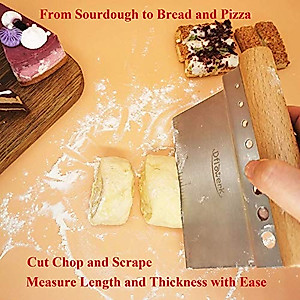 DflowerK Dough Pastry Scraper Chopper Cutter 304 Stainless Steel Great as Griddle Bread Pizza Dough Cutter with Double-Sided Measuring Marks Kale Herb Stripper 8 Holes