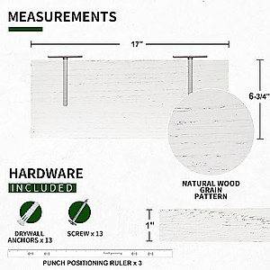 Marsmiles White Floating Shelves, 17 Inch Wall Shelf Set of 3, Rustic Wood Shelves for Wall Storage, Wall Mounted Wooden Display Shelf for Bathroom Bedroom Kitchen Garage, Washed White