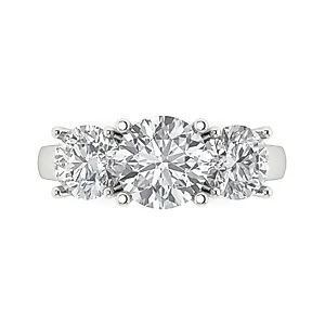 Clara Pucci 3.25 ct Round Cut Solitaire 3 stone Moissanite Designer Anniversary Bridal Engagement Ring 14k White Gold