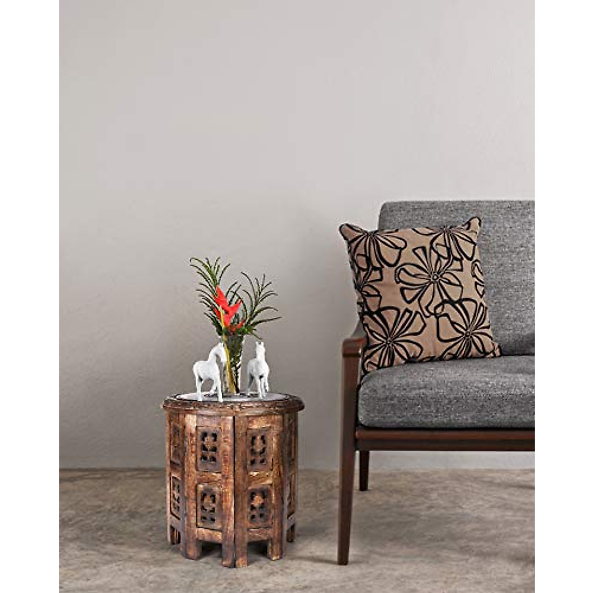 Small Table, Round End Table,Side Table, Side Tables Living Room,End Table,Round Side Table,Altar Table, Carved Side Table,Wood Accent Table,Carved Wood Table 12 Inch Round Top x 12 Inch High - Burnt