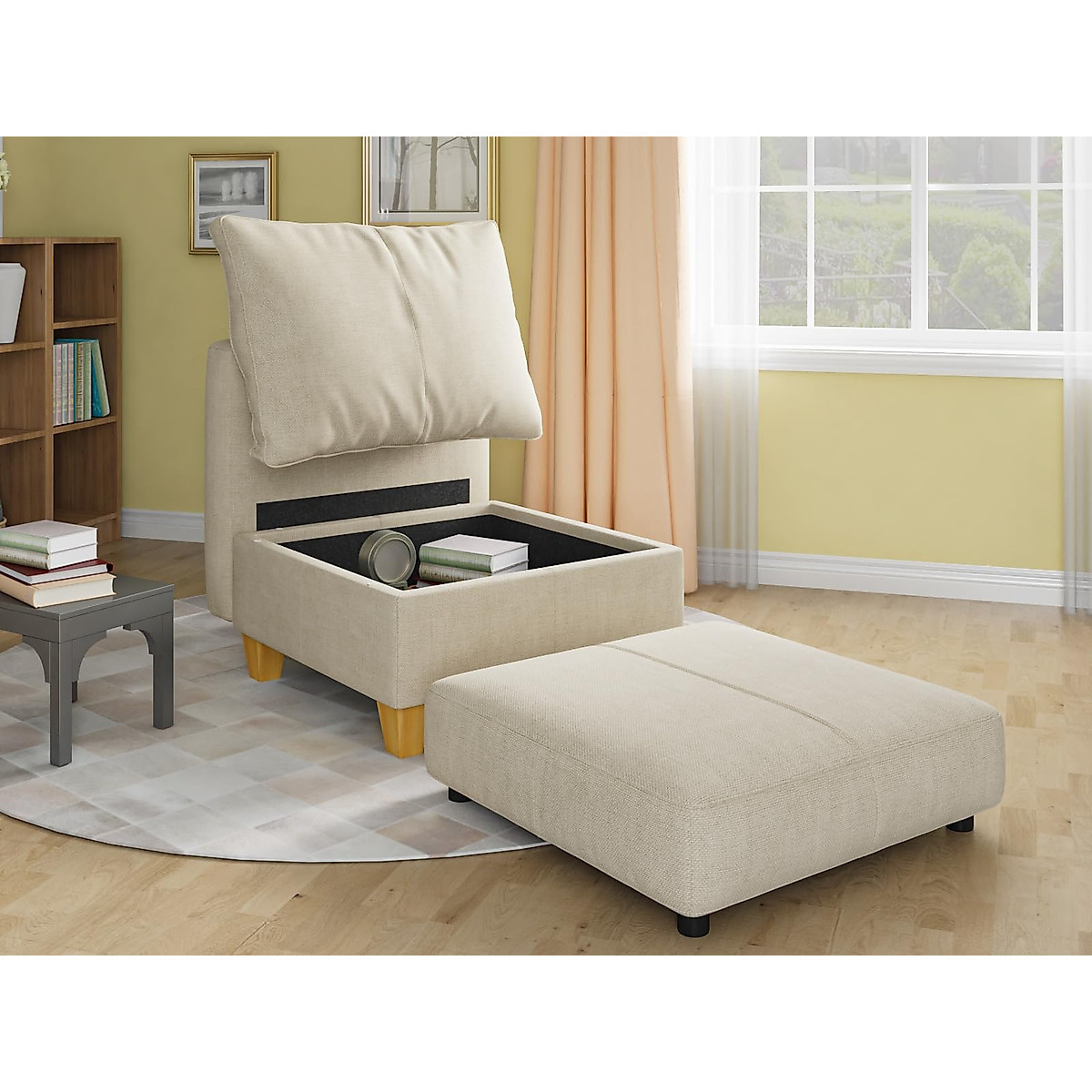 EASE MOOSE Modular Sectional Sofa Middle Seat Module, Linen Fabric Armless Middle Module for Modular Sofa Sectional Couch with Storage Beige