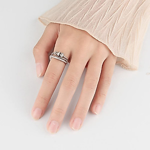 Q&D&S 14k Fidget Ring for Women S925 To My Daughter Anxiety Meditation Ring Cubic Zirconia Adjustable Swivel Ring For Jewelry Gift