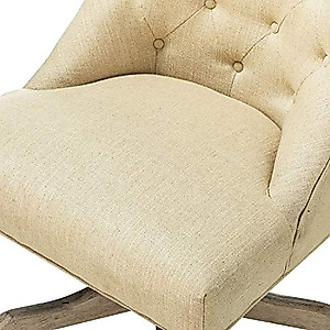 Jovita Fabric Tufted Upholstered Home Office Desk Chair with Vintage Wood Base, Linen