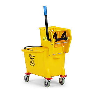Simpli-Magic Side Press Wringer Combo Commercial Rectangular Mop Bucket on Wheels, 35-Quart, Yellow