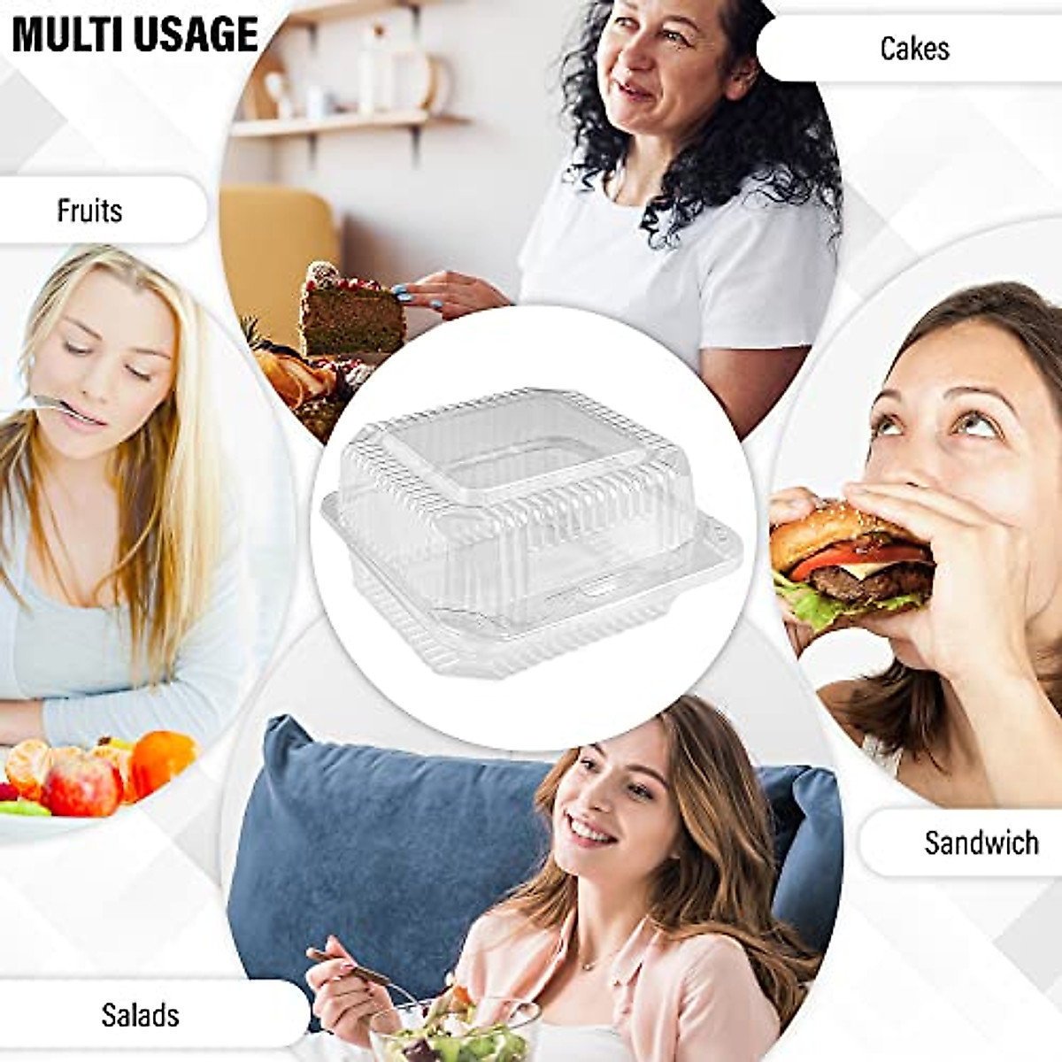 MT Products Clear Plastic Square Hinged Food Container, 5" Length x 5" Width x 2 1/8" Depth, Keep your Food Secure Shallow (40 Pieces) - Made in The USA