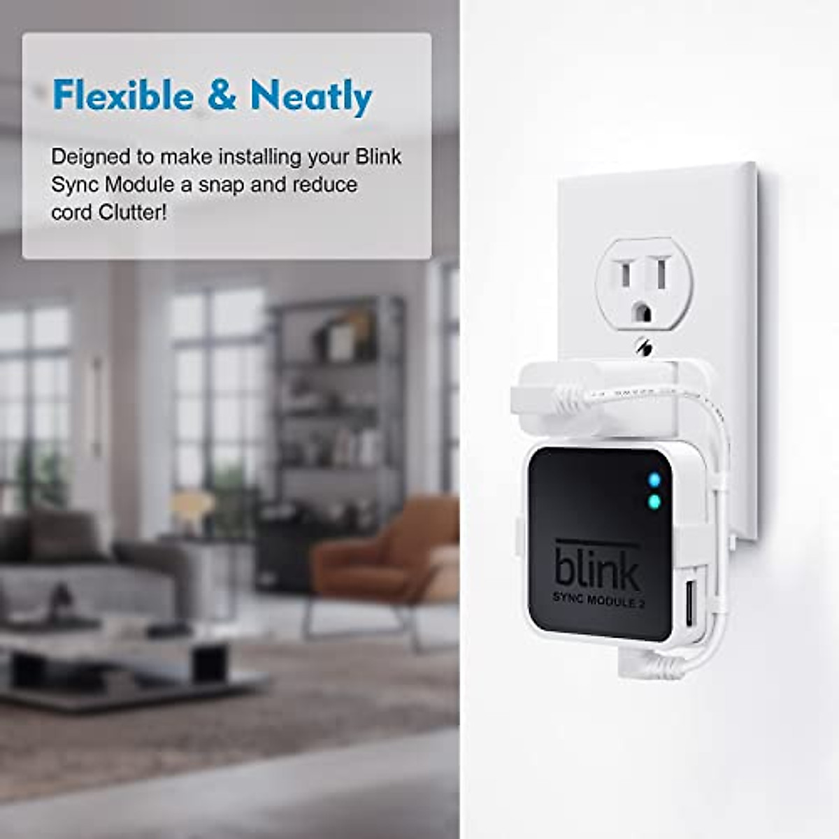 Outlet Wall Mount for Blink Sync Module 2 with Short Cable,Save Space Easy Move Easy Installation No-Drilling Mounting Bracket for Blink Outdoor & Indoor Home Security Cameras