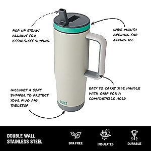 Built 40 oz Cascade Flip Straw Tumbler, Double Wall Insulated Tumbler, Gym & Sport Bottles - Stainless Steel & Straw Lid, Leak-Proof, Soft Bumper Base, Portable BPA-Free (Dusty Rose)