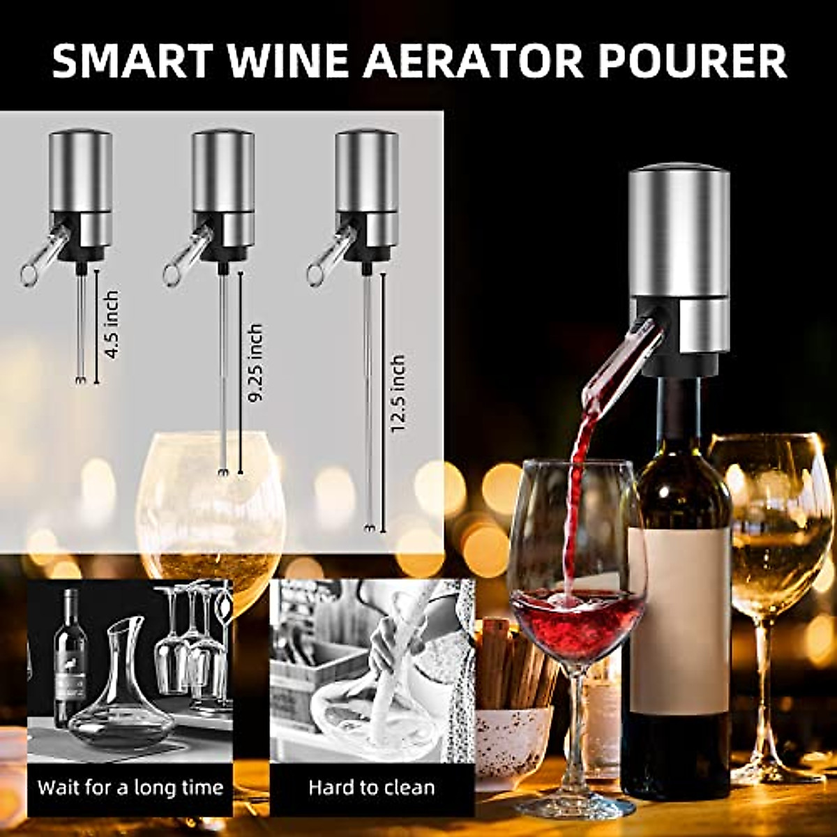 Electric Wine Opener, Wine Gift Set with Rechargeable Automatic Corkscrew Wine Bottle Opener, Electric Wine Aerator, Foil Cutter, Stopper