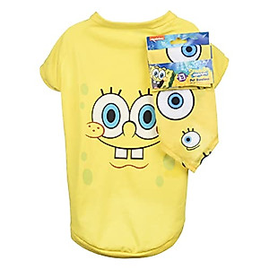 SpongeBob SquarePants for Pets Yellow Shirt for Dogs and Bandana Combo- Size Large | Soft and Comfortable Spongebob Clothes for Dogs- Lightweight T Shirt and Dog Bandana