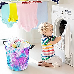 BlueKeyStudio Pink Blue Tie Dye Funny Print Laundry Basket Clothes Hamper for Toy Storage, One size