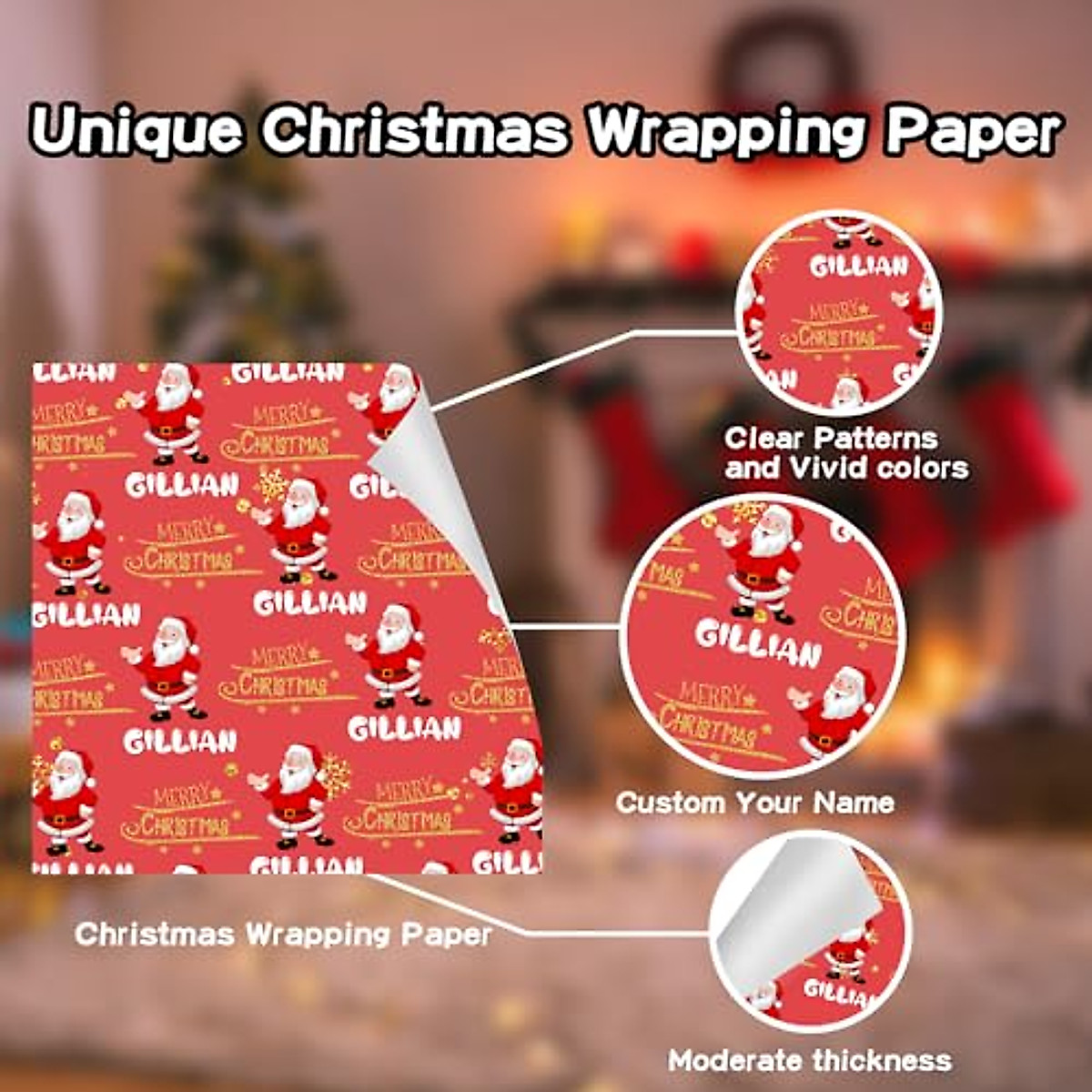 Artsadd Custom Christmas Wrapping Paper Rolls with Name, Personalized Wrapping Paper for Christmas Gifts, Personalized Christmas Wrapping Paper for Merry Christmas