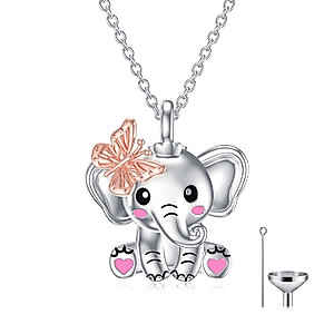 Lucky Elephant Cremation Butterfly Urn Necklace for Ashes 925 Sterling Silver Human Fur Keepsake Memorial Locket Holder Jewelry Gift for Women