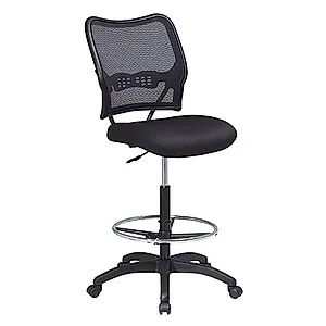 SPACE Seating Deluxe AirGrid Back with Mesh Seat, Adjustable Footring, Pneumatic Seat Height Adjustment and Nylon Base Drafting Chair, Black