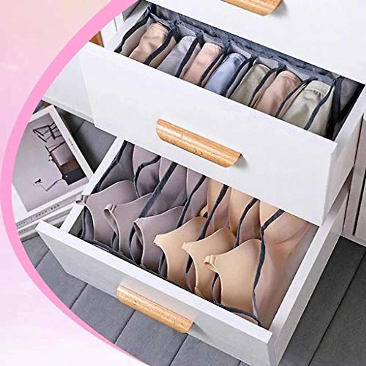 Underwear Organizer - Drawer Dividers, Set of 3 Includes 6+7+11 Cell Collapsible Closet Cabinet Storage Boxes for Organizing Lingerie, Underwear, Bras, Socks, Ties(6+7+11 Cell, Gray)