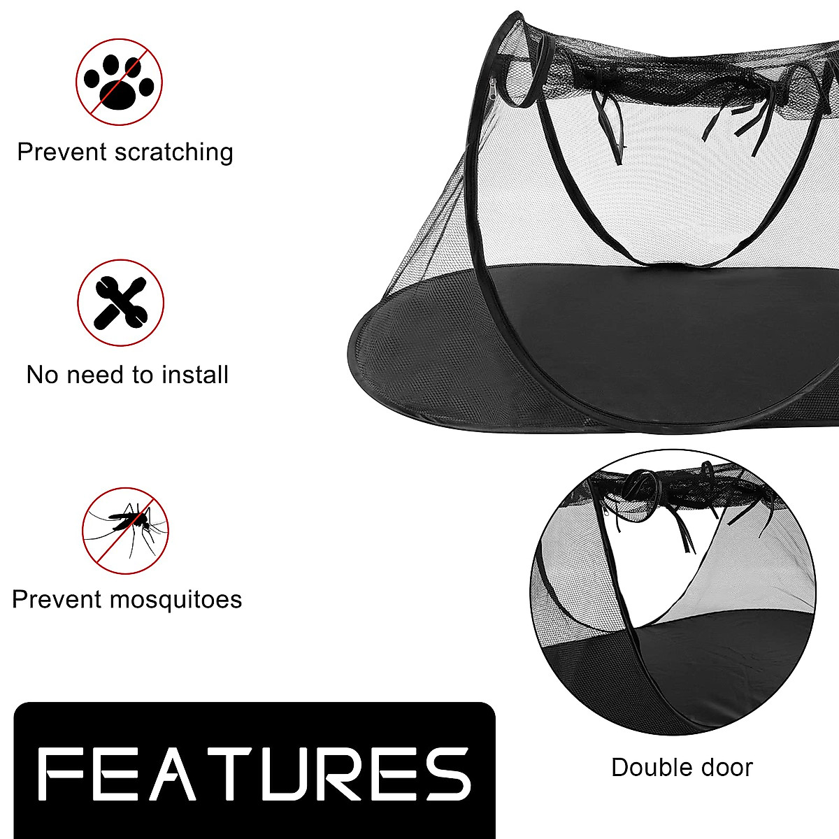 Cat Tent Outdoor, Realife Two Doors Pet Enclosure Pop Up Tent, Indoor Pet Tent Playpens for Cats and Small Animals in Deck, Yard, Patio, Park, Portable Exercise Tent with Carry Bag (Black)
