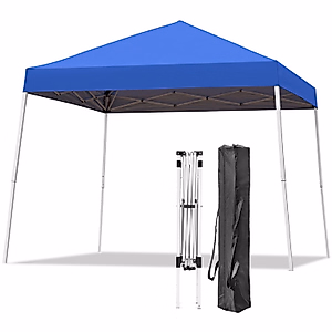 Oneofics Canopy Tent, 10X10 FT Pop Up Canopy Outdoor Instant Tent Slant Legs with Carrying Bag, Portable Gazebo Shelter for Patio Deck Garden and Beach - 8X8 FT Canopy Cover (Blue)