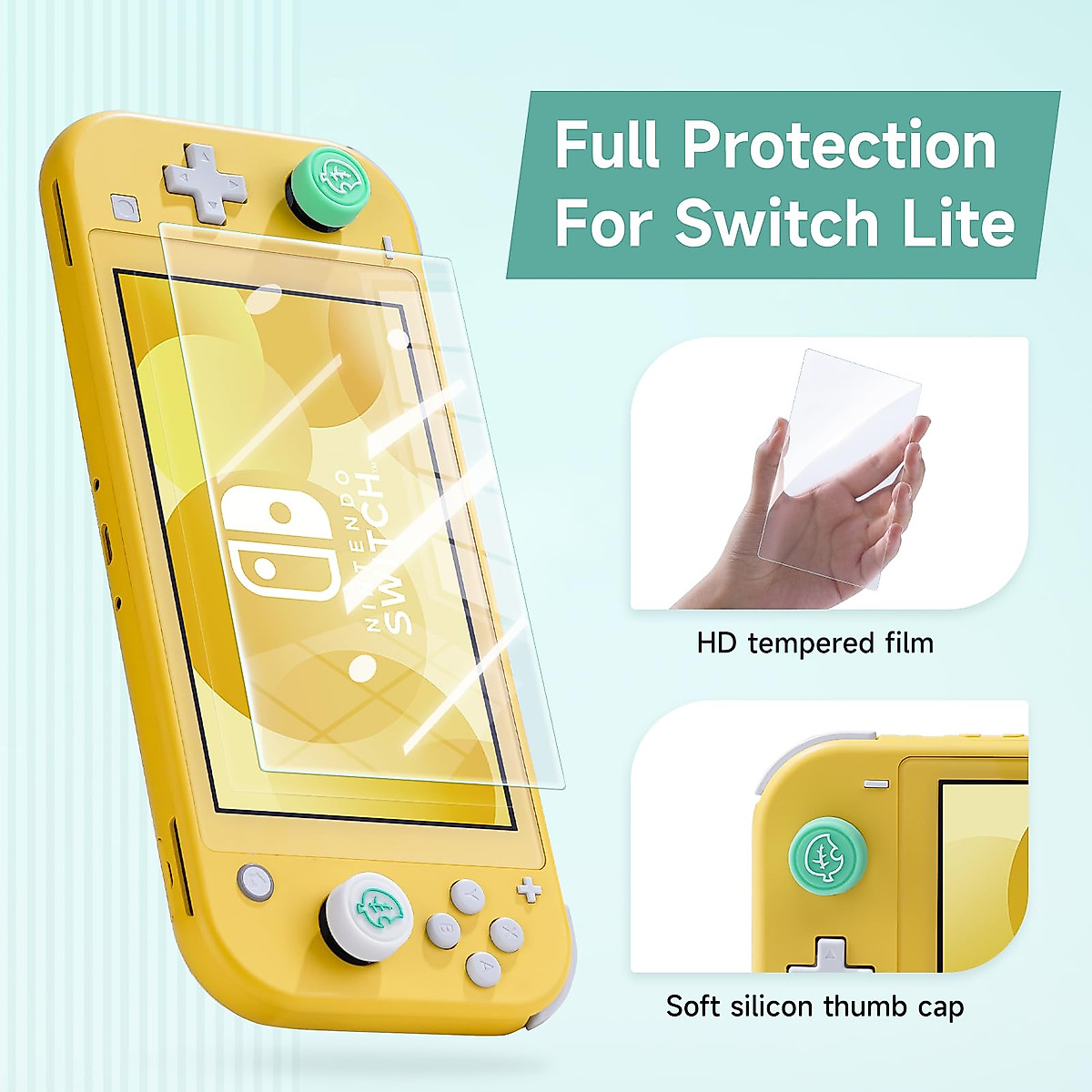 JINGDU Carrying Case Compatible with Nintendo Switch Lite, Hard Portable Protective Case, Storage Bag Accessories Include Screen Protector & Thumb Grips & Wrist Strap, Animal Crossing Leaf