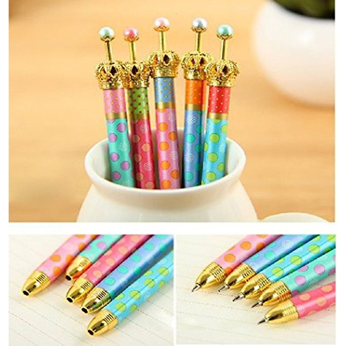 MOACC 12 Pack Cute Pens,Princess Crown Pens Lovely Funny Korean Style Ball Point Pens Black Ink Creative Stationery for School Office Family Use,Gift