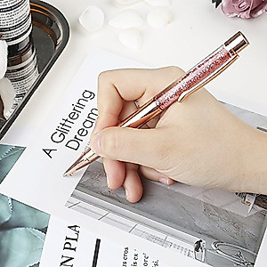 Ballpoint Pens, BYSOU 4pcs Rose Gold Metal Pen Refills Bling Dynamic Liquid Sand Pen Black Ink for Office Supplies