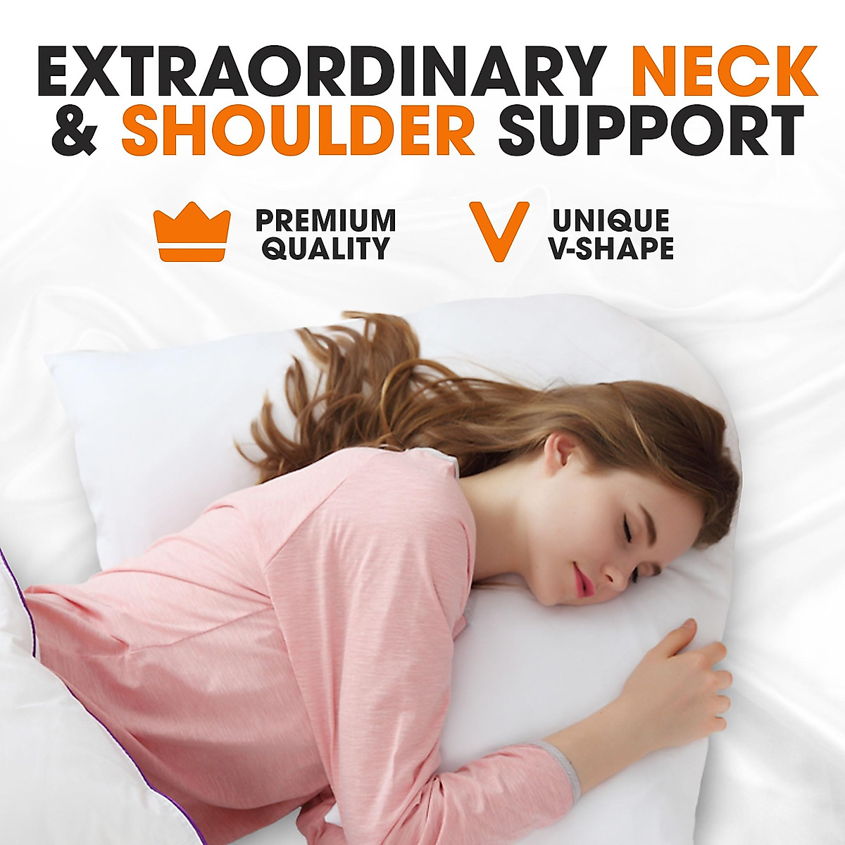 Cheer Collection Oversized V Shaped Pillow, L Shaped Pillow for Neck and Shoulder Support, Side Pillow for Sleeping on Side, Pregnancy Pillow, Curved Pillow, Includes Pillow Cover