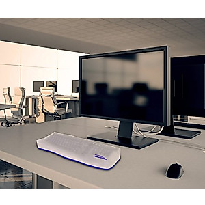 COMPUTER DUST SOLUTIONS Keyboard Dust Cover, Covers Standard Size PC Keyboards, Silky Smooth Antistatic Vinyl, Translucent Coconut Cream Color with Blue Trim, Larger, (18W x2H x7D)