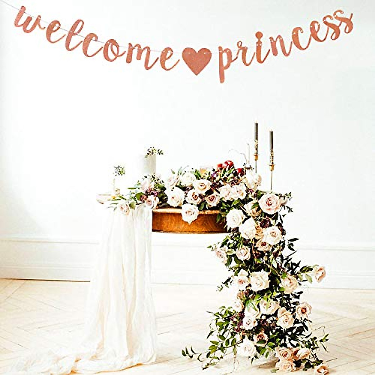 Rose Gold Glitter Welcome Princess Banner, Girl Baby Shower, Gender Reveal Party Decorations, It's A Girl, Welcome Baby Girl Party Decor
