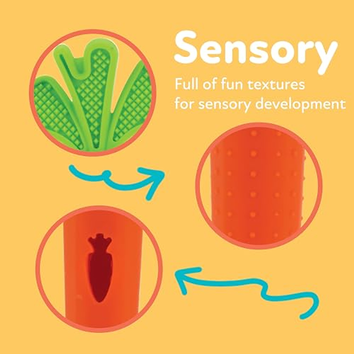 Nuby Silicone Carrot Tube Teether - Baby Teething Toy - Massaging Bristles for Sore Gums - 3+ Months - Toddler Easter Basket Stuffer