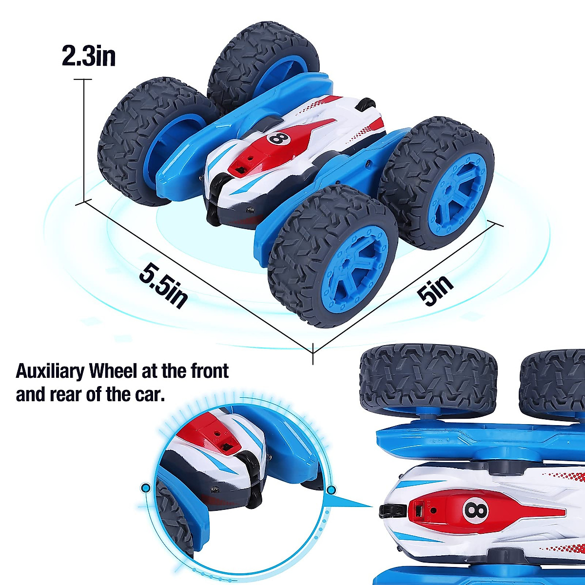 Acekid Remote Control Car for Kids, 2.4 GHz 4WD RC Stunt Car with LED Lights, Double Sided 360 Degree Flips RC Cars Toy for Boys Girls, Birthday Gift for Kids