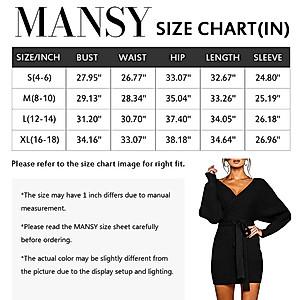 Mansy Women's Sexy Cocktail Batwing Long Sleeve Backless Mock Wrap Knit Sweater Mini Dress (L, Black)