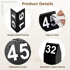 Table Numbers 1 to 50, V-Shaped Black Acrylic Table Numbers, Restaurant Double Sided Printing Table Tents, Wedding Table Card Signs, Waterproof Tabletop Numbers for Banquets, Parties, Business Events