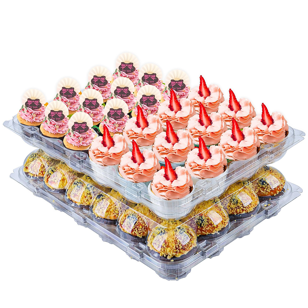 3unshine 24 Count Cupcake Containers, Set of 12 Plastic Cupcake Boxes Bulk, 24 Compartment Cupcake Holder with Detachable Lid,Disposable Muffin Carrier