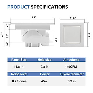 POWERENG Bathroom Fan Ceiling Mount Exhaust Ventilation,141 CFM 0.7 Sones,4 Inches Duct,White,Very Quiet Ventilation and Exhaust Fan
