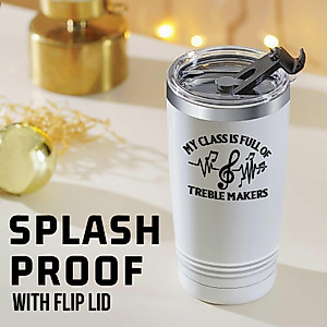 Onebttl Funny Music Teacher Gifts For Men, Women - My Class is Full of Treble Makers - 20 oz/590 ml Stainless Steel Insulated Tumbler with Straw, Lid - Music Lover Musical Themed Gifts - (White)