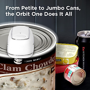 Kitchen Mama Orbit One Rechargeable Can Opener: Hands-Free Operation, Type-C Charging, Automatic Shut-Off, Smooth Edge, Professional-Grade Blade for Large Cans, Includes Elegant Storage Box (White)