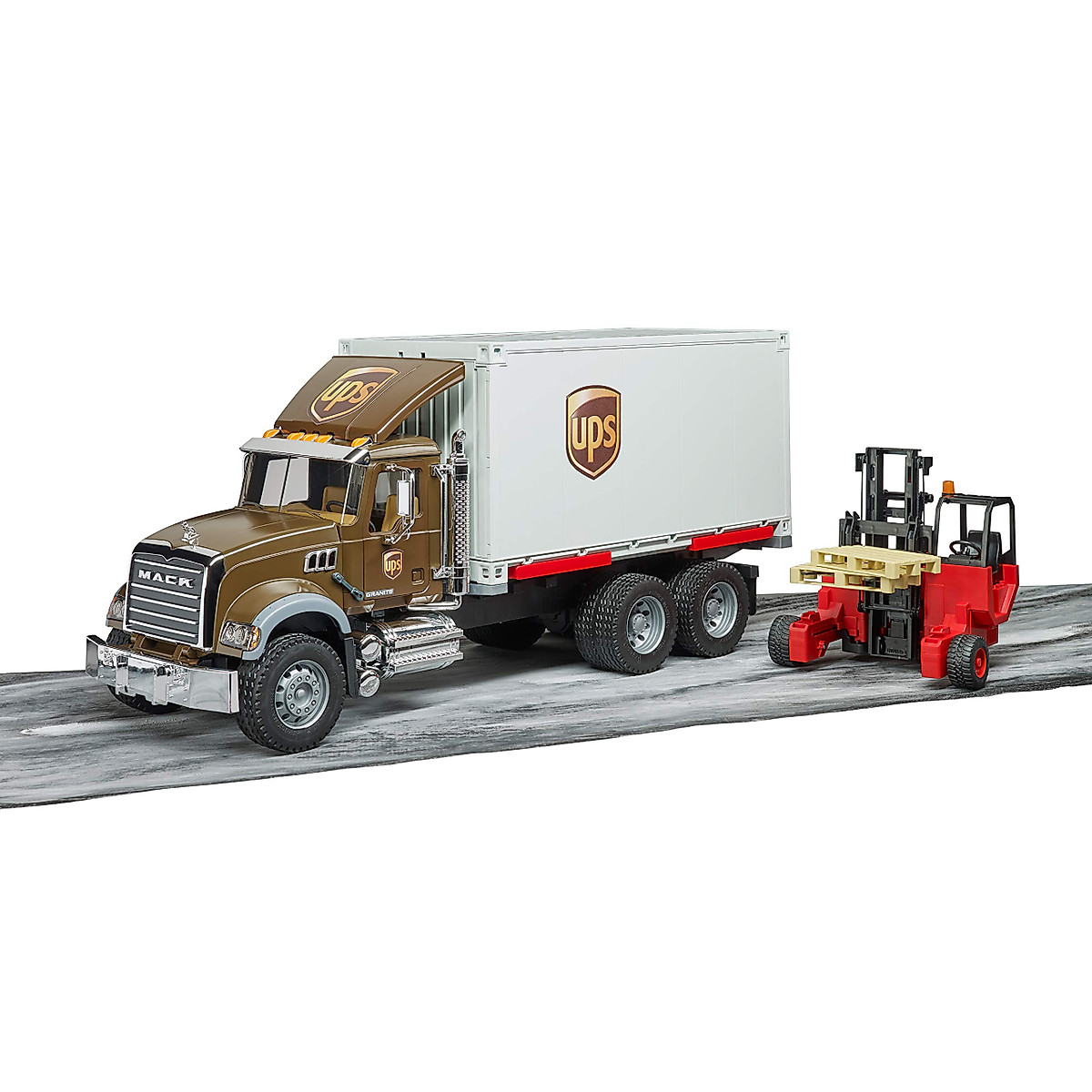 Bruder 02828 Mack Granite Ups Logistics Truck with Forklift Vehicles - Toys