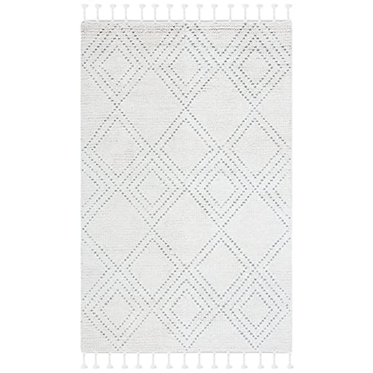Safavieh Casablanca Collection Accent Rug - 4' x 6', Ivory & Grey, Handmade Moroccan Boho Wool Braided Tassel, Ideal for High Traffic Areas in Entryway, Living Room, Bedroom (CSB676F)