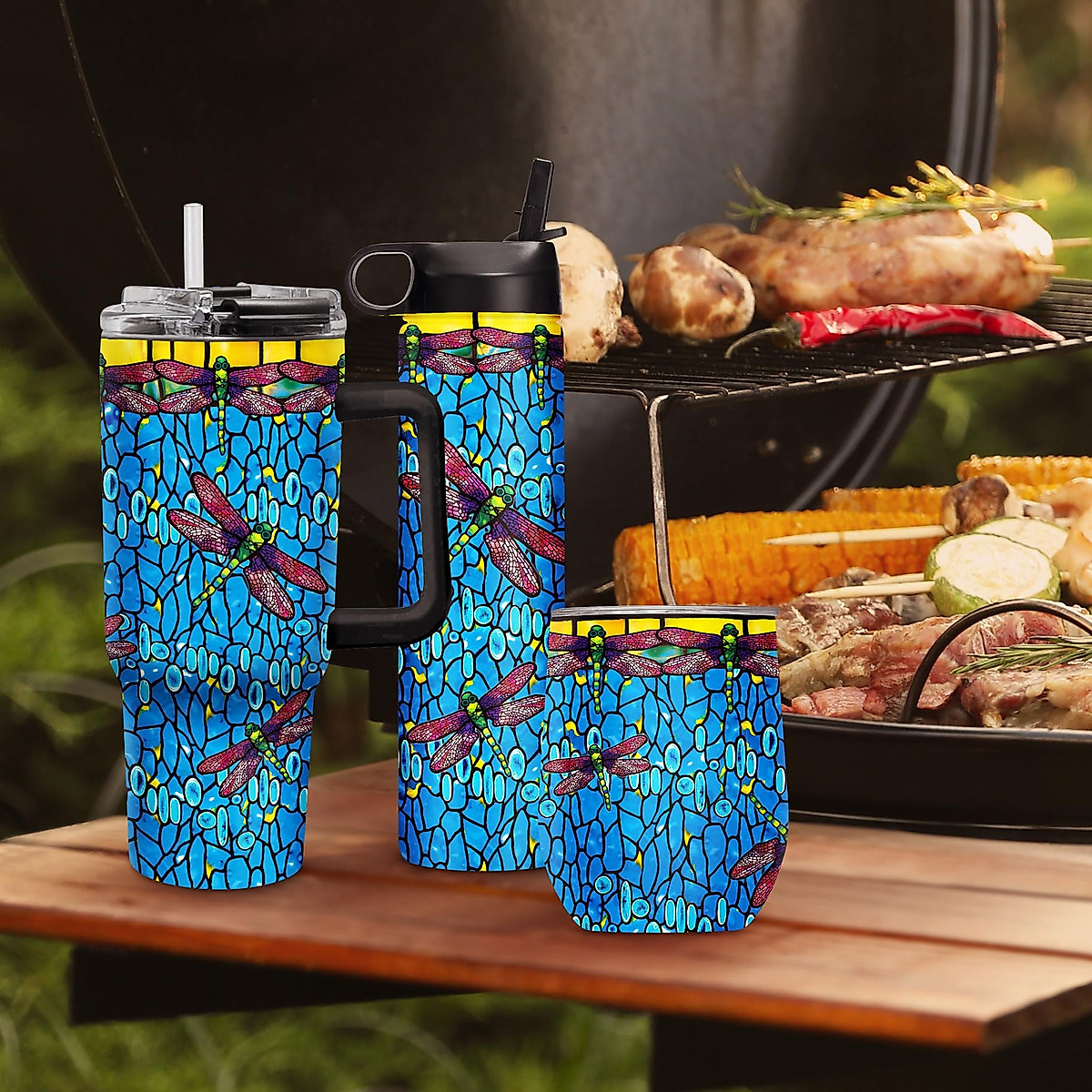 RainCaper 18/8 Stainless Steel Insulated Water Tumbler with Straw | 24oz, BPA-Free, Double Wall for Hot & Cold | Travel-Friendly, Cup Holder Ready (Tiffany Dragonfly - Purple)