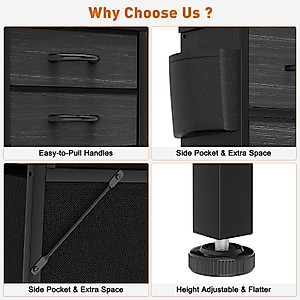 YaFiti Dresser for Bedroom with 12 Drawers, Chest of Drawers with Side Pockets and Hooks, Fabric Dresser Drawers for Living Room, Hallway, Entryway (Black Wood Grain)