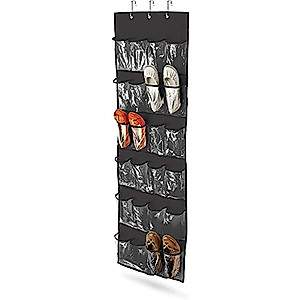 ZCX Over The Door Closet Shoe Holders with Clear Pockets, Breathable Non-Woven Fabric Hanging Closets, Hanging Shoe Organizer for Bedroom Closet Bathroom Kitchen Doors (Black) Shoe Racks