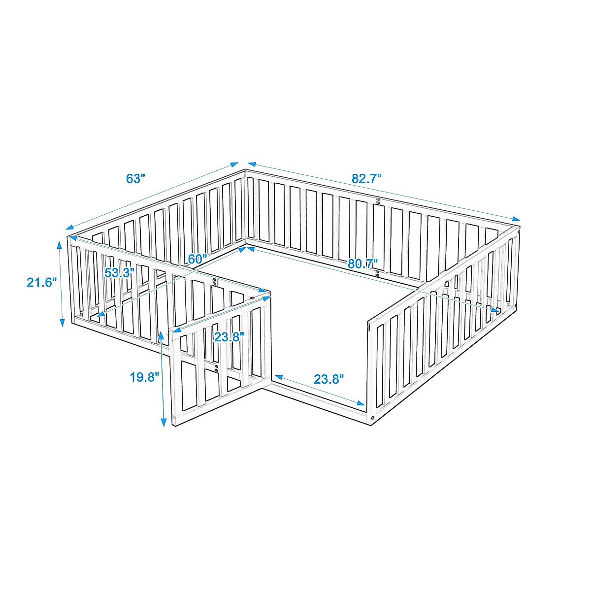 Harper & Bright Designs Queen Floor Bed for Kids, Montessori Bed Frame with Guardrails and Door, Wooden Floor Queen Bed for Kids, Boys Girls(Queen Size, White)