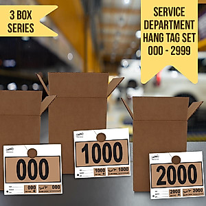 3000 Automotive 3 Part Service Dispatch Numbers Mirror Hang Tags Numbered 000, 1000, 2000 RL78 Style Color Coded Tan Service Dispatch Numbers with 1.25” Slotted Hang Tag Cutout