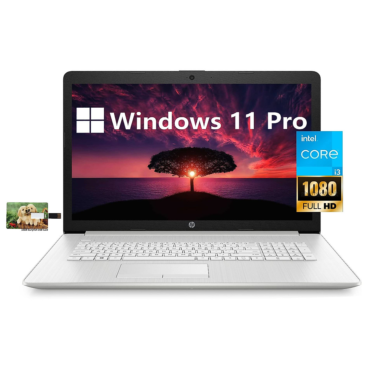 HP 17 Business Laptop Computer, 11th Gen Intel Core i3-1115G4, 17.3" FHD Display, Windows 11 Pro, 12GB RAM 512GB SSD, HDMI, Wi-Fi, Bluetooth, Webcam, 32GB Durlyfish USB Card